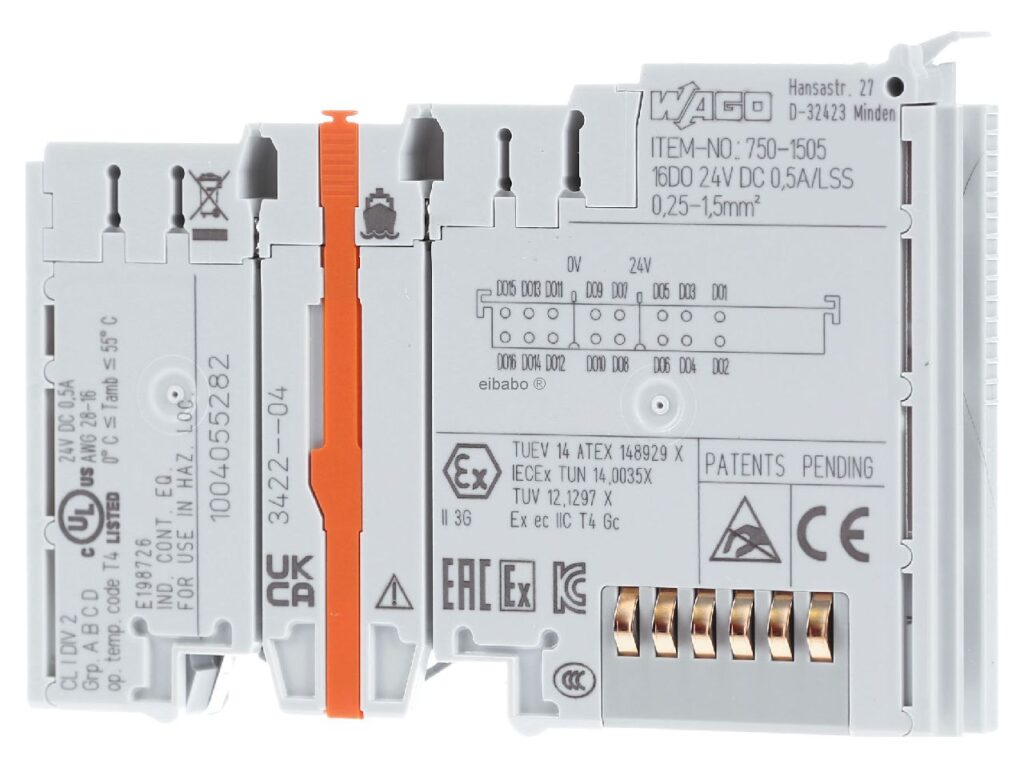 750-1505, WAGO, 16-Canales Salida digital, 24 VDC, 0.5 A, Low-side ...
