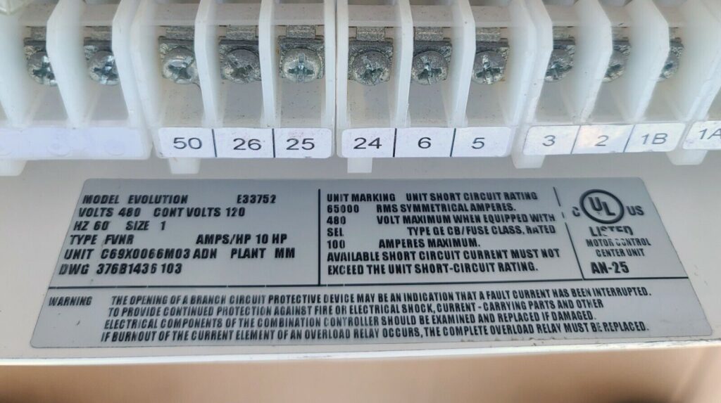 E33752, GE, Evolution series E9000 motor control center, 480VAC, 120 ...